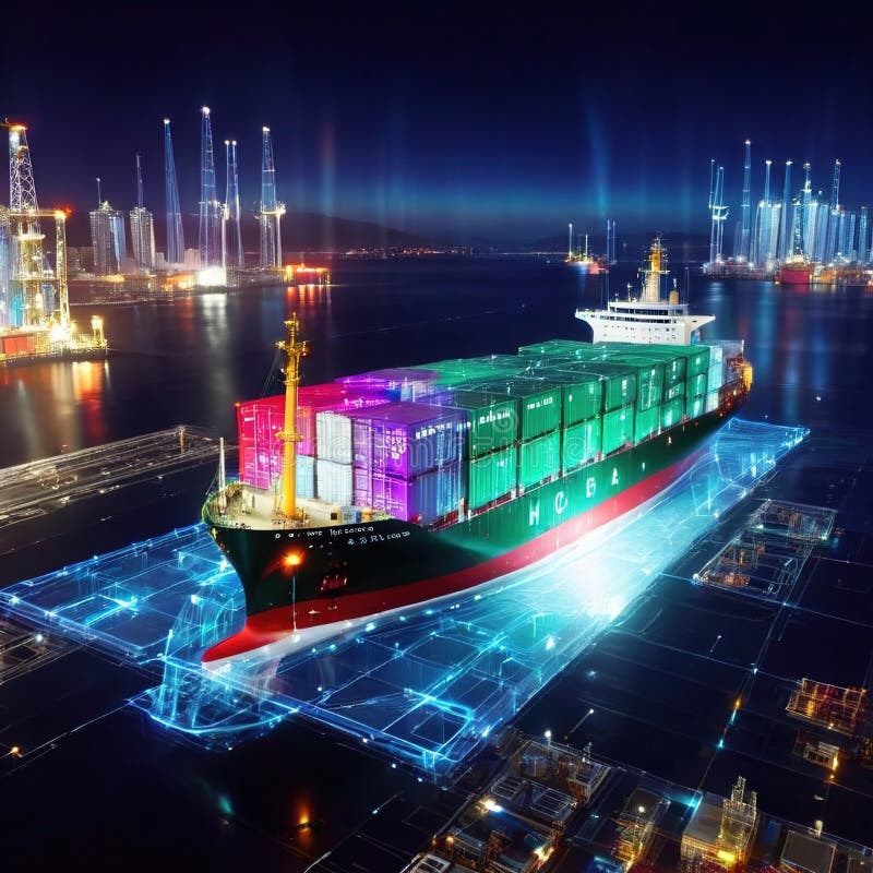 Smart Logistics and Transportation by Sea with Container Ship Digital ...