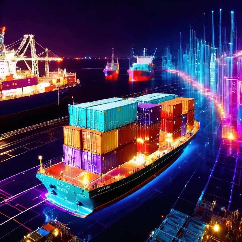 Smart Logistics and Transportation by Sea with Container Ship Digital ...