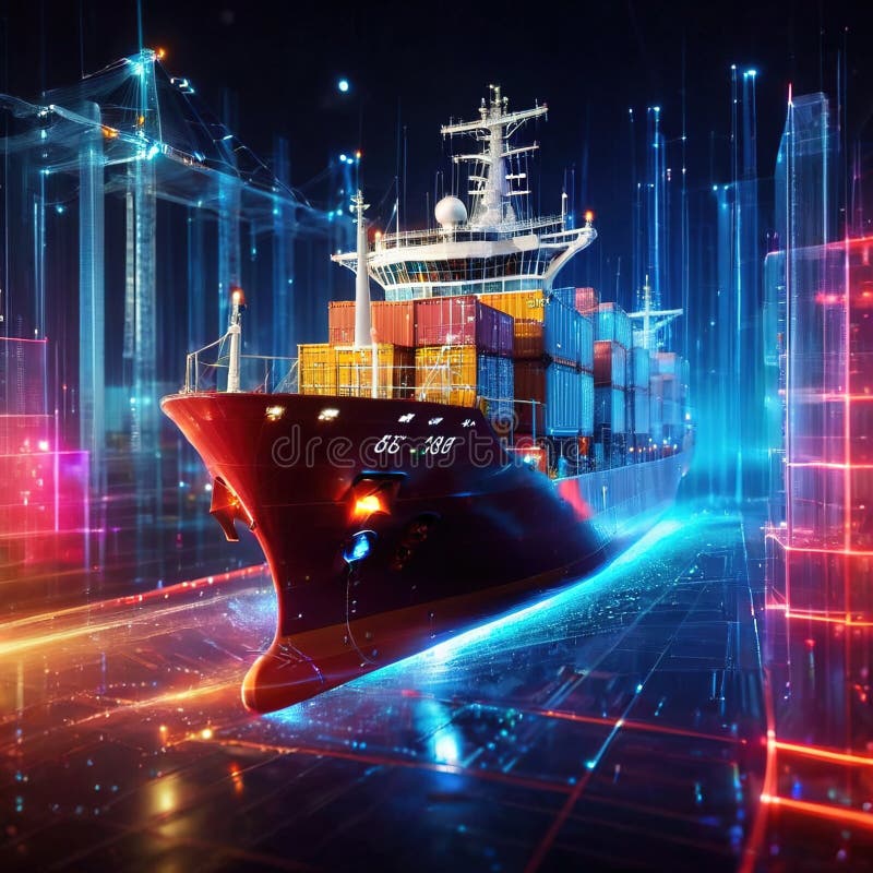Smart Logistics and Transportation by Sea with Container Ship Digital ...