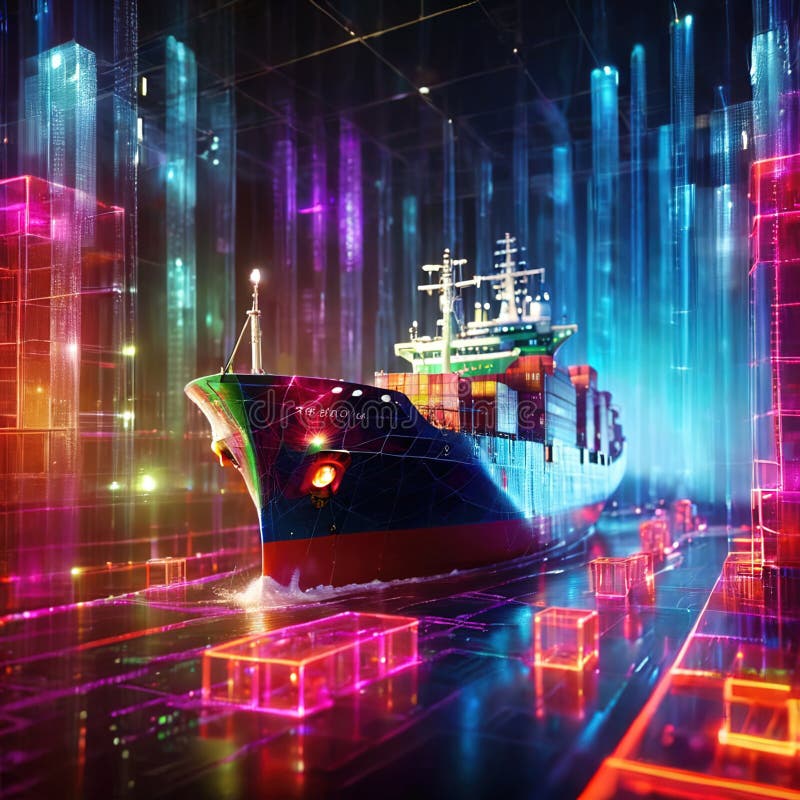 Smart Logistics and Transportation by Sea with Container Ship Digital ...