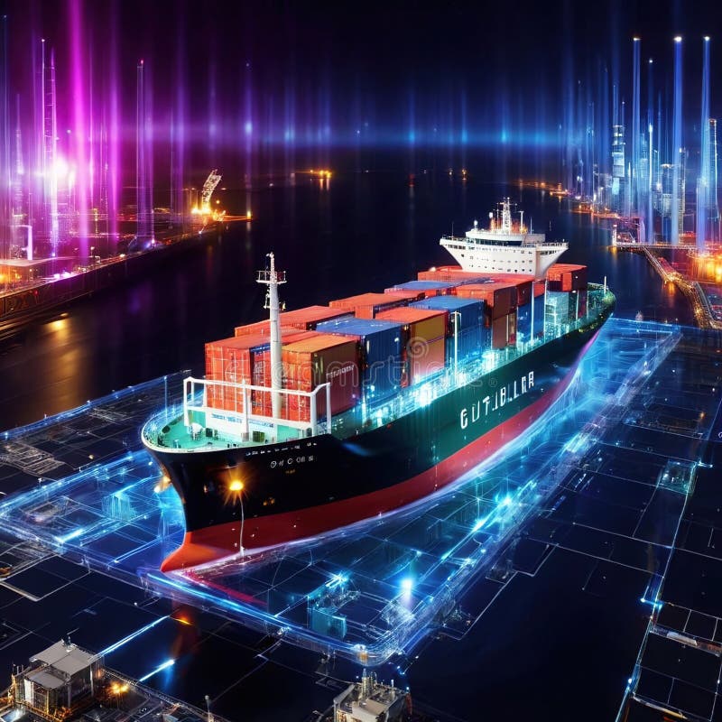 Smart Logistics and Transportation by Sea with Container Ship Digital ...