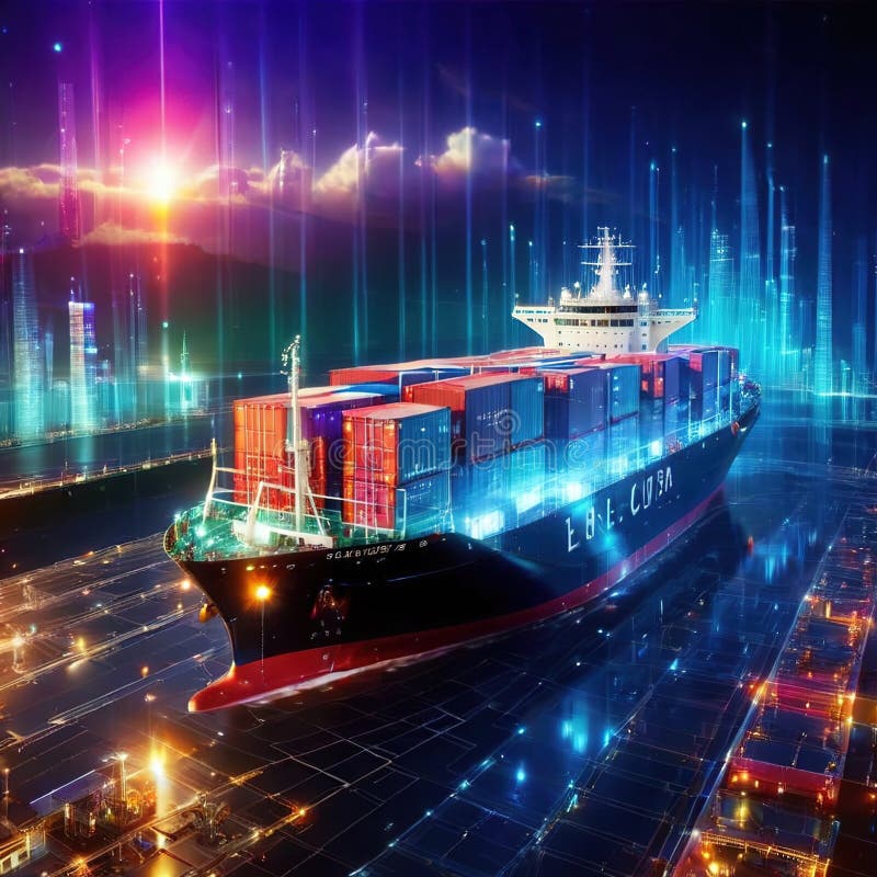 Smart Logistics and Transportation by Sea with Container Ship Digital ...