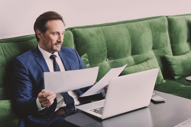 Smart Male Executive Checking Data in Cafe Stock Photo - Image of ...