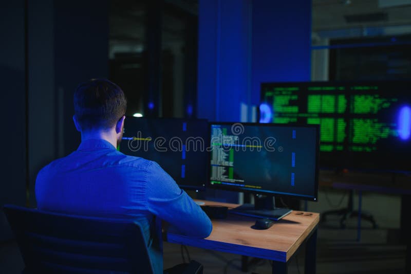 Smart Male it Programer Working on Desktop Stock Photo - Image of ...