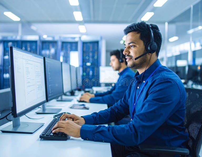 Smart Male it Programer Working on Desktop Computer Software ...