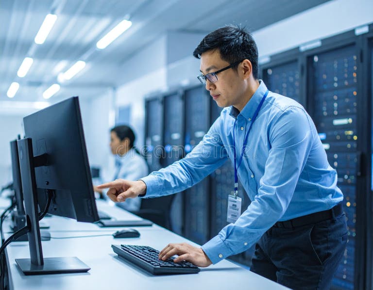 Smart Male it Programer Working on Desktop Computer Software Development Code Writing Website ...