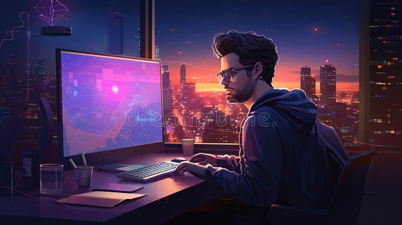 A Smart Male it Programmer Deeply Engrossed in Software Development ...