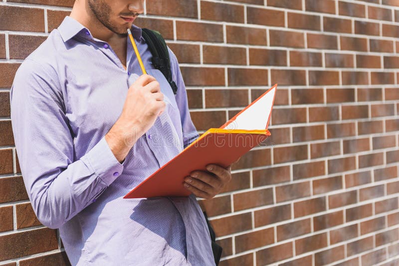 Smart Male Student Learning Subject Stock Image - Image of brick ...