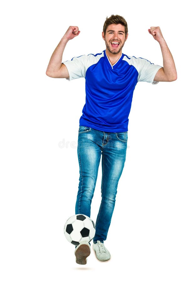 Smart Man Holding Football with Arms Raised Stock Photo - Image of hair ...