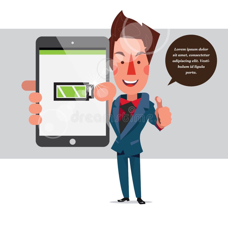 Smart Man Holding Tablet with Full Battery - Stock Illustration ...