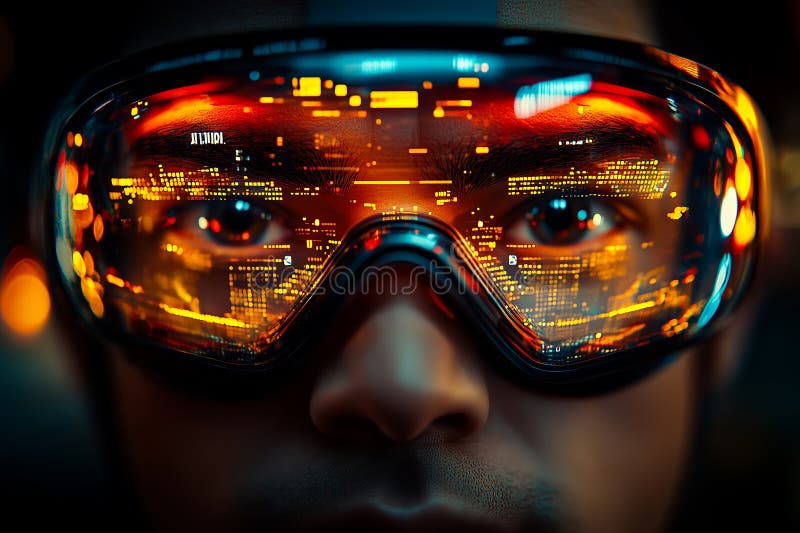 Smart Man Looking Data or Connecting with Big Data or Virtual Reality ...