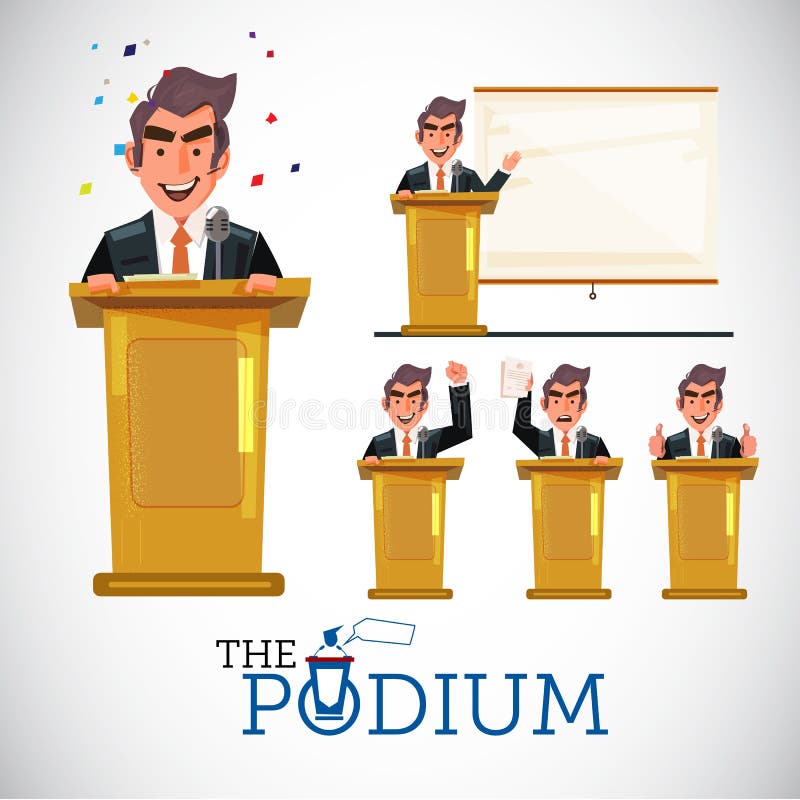 Smart Man Speaking on Podium in Various Action. Character Design Stock ...