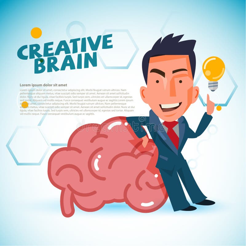 Smart Man Stand Up beside Huge Brain. Smart and Creative Brain a Stock ...