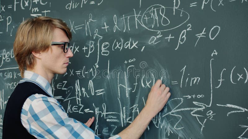 Scientist Writing Formulas on Chalkboard Underlining Equation Teaching ...