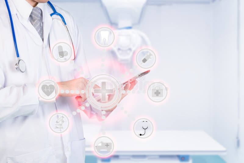 Smart Medicine Doctor Using Automation App on Digital Tablet in Stock ...