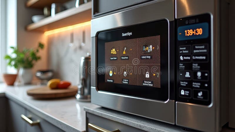 Smart Microwave in Modern Kitchen with Digital Display and Cooking ...