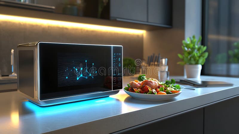 Smart Microwave Oven with Digital Display in Modern Kitchen Stock ...