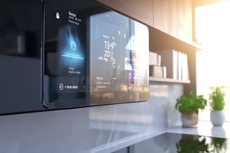 Smart Microwave with Touchscreen Display Showing Weather and Cooking ...