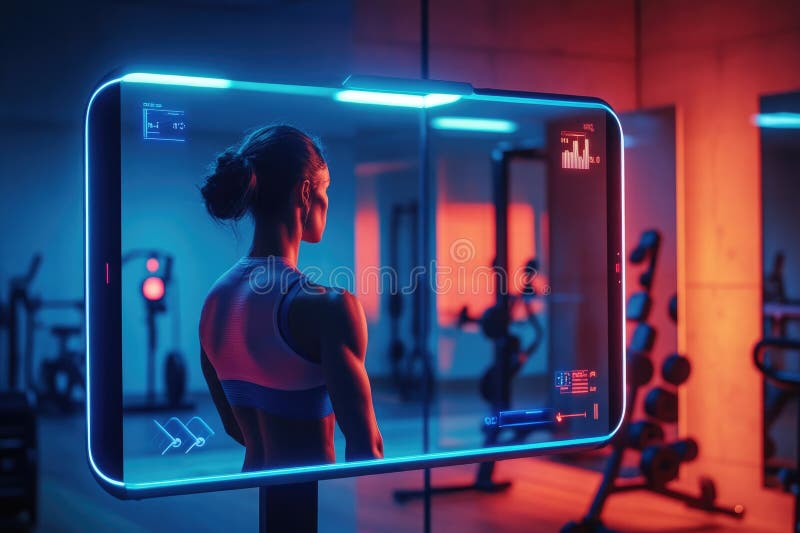 A Smart Mirror Gym Reflecting a Coach Avatar Guiding a High-intensity ...