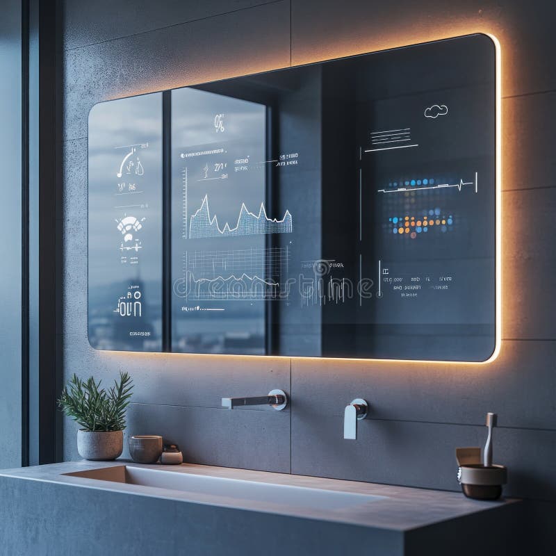 Smart Mirror with Bright Lighting Overlaid Interface and Information ...