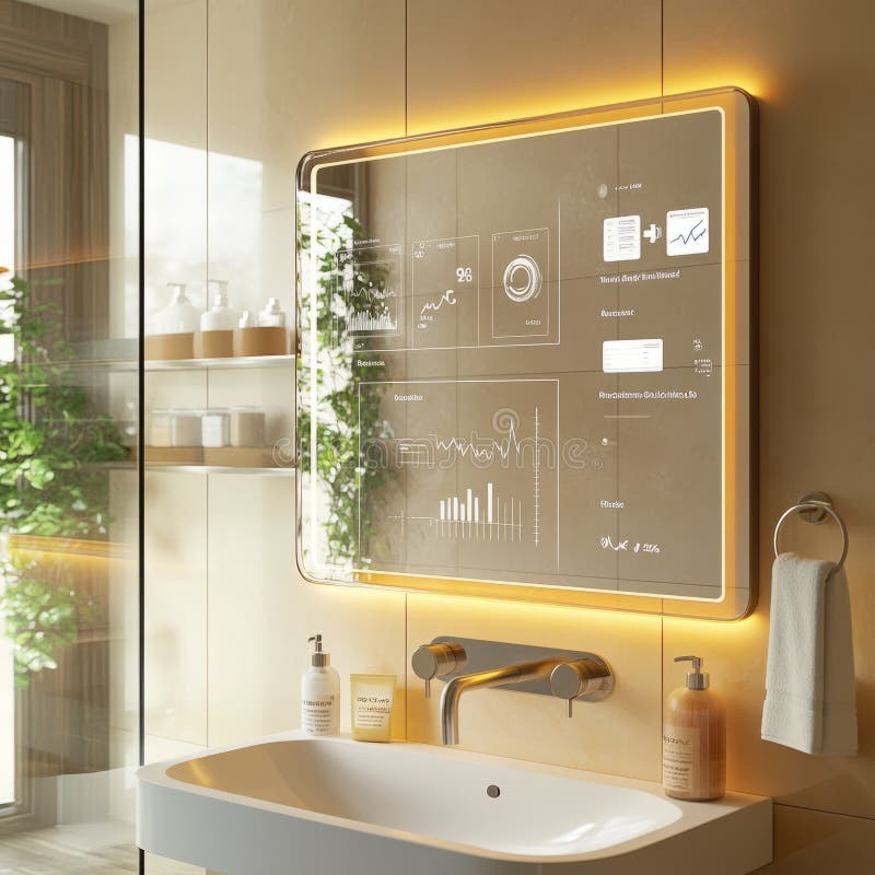 Smart Mirror with Bright Lighting Overlaid Interface and Information ...