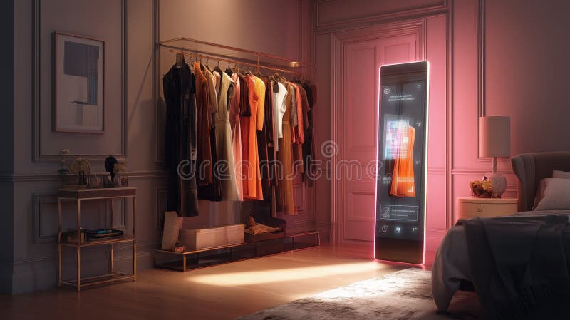 Smart Mirror Wardrobe in Modern Bedroom Interior GenerativeAI Stock ...