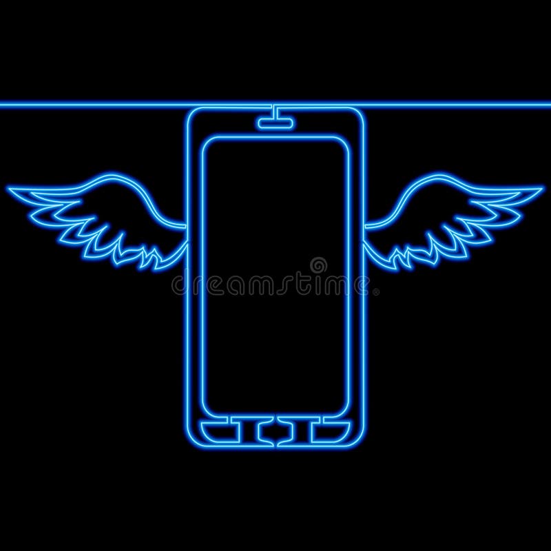 Smart Mobile Phone Flying with Wings Icon Neon Glow Concept Stock ...