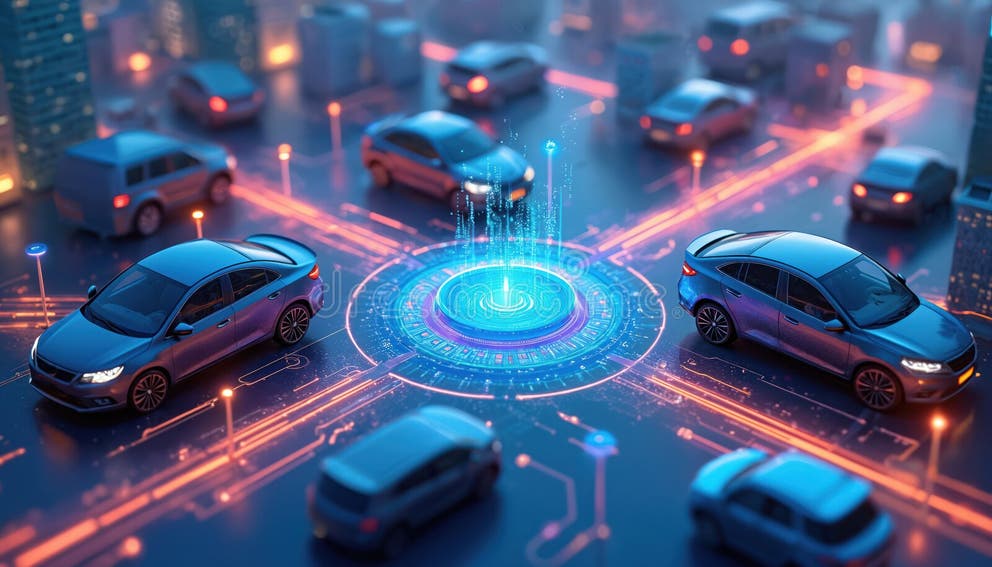 Smart Mobility Solution Visual Illustration Shows Network of Connected ...
