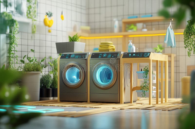 Smart Modern Washing Machine with a Touch Interface and Voice Control ...