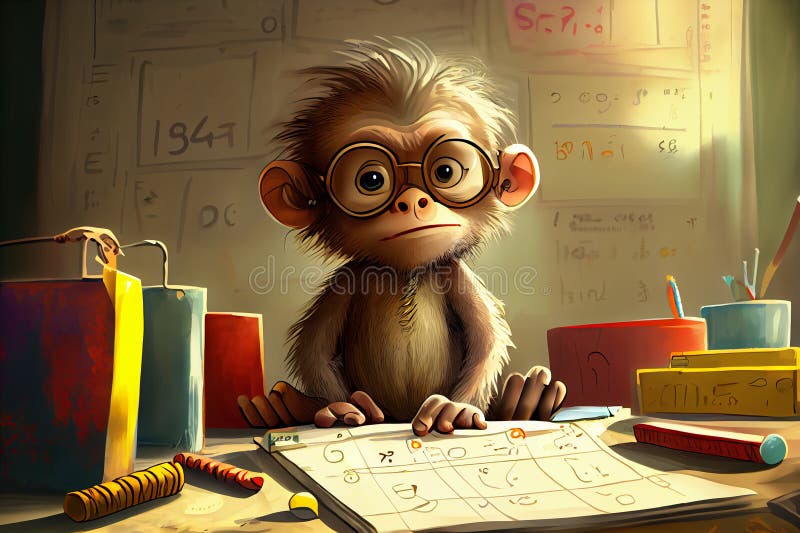 Smart Monkey Does Homework. AI Generated Stock Illustration ... Smart Monkey Does Homework. AI Generated Stock Illustration ...