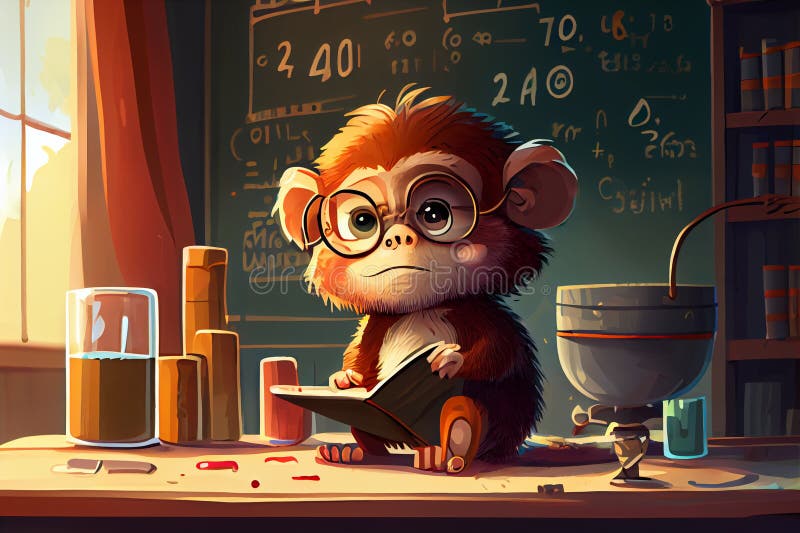 Smart Monkey Does Homework. AI Generated Stock Illustration ...