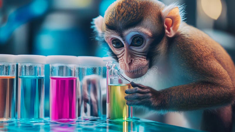 Smart Monkey Scientist Conducts Colorful Experiment in Laboratory ...
