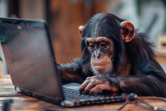 Smart Monkey Working on a Computer in the Office Stock Photo - Image of ...