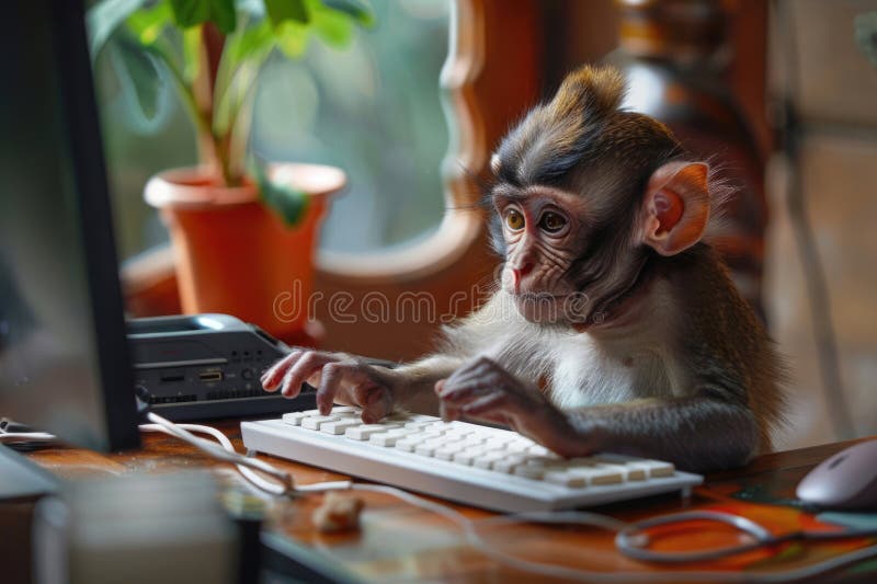 Smart Monkey Working on a Computer in the Office Stock Photo - Image of ...