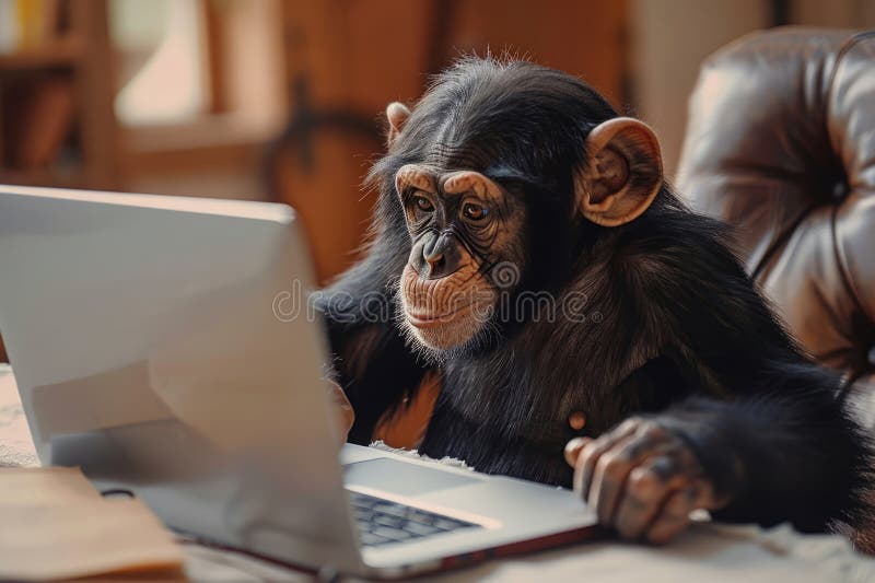 Smart Monkey Working on Laptop Stock Photo - Image of thinking ...