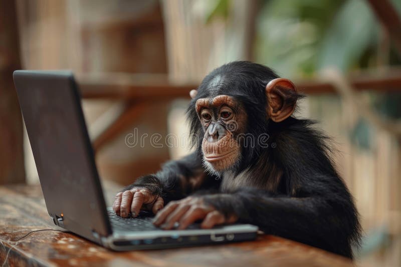 Smart Monkey Working on Laptop Stock Photo - Image of intellect, screen ...