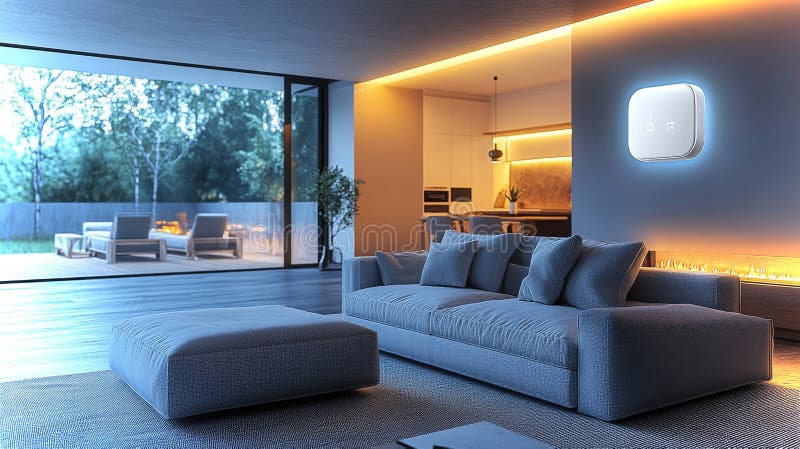 Smart Motion Sensor Enhances Security in Modern Living Room at Dusk ...