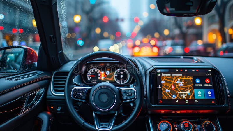 Smart Multimedia Touchscreen System in Modern Vehicle Interior Stock ...