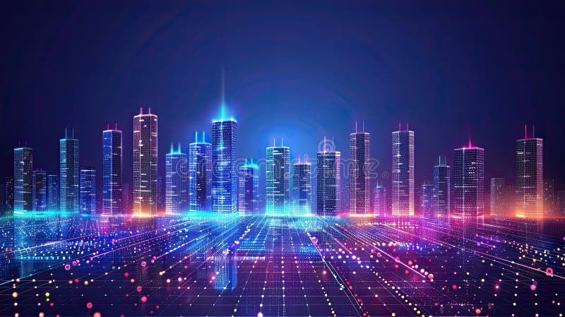 A Smart Neon City with a Complex Design of Glowing Lines. the Concept ...