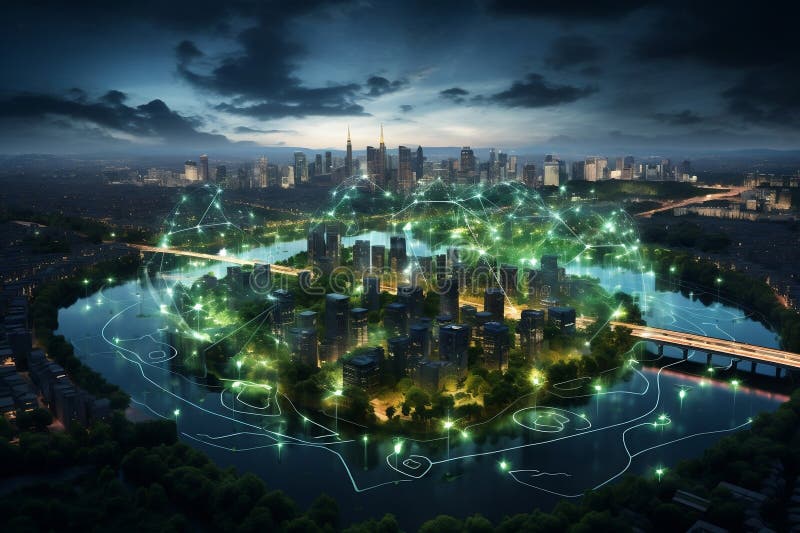 Smart Network Connecting To Digital Green Future.AI Stock Illustration ...