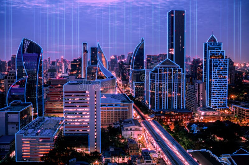 Smart Network Connection Technology Concept Bangkok City Background ...