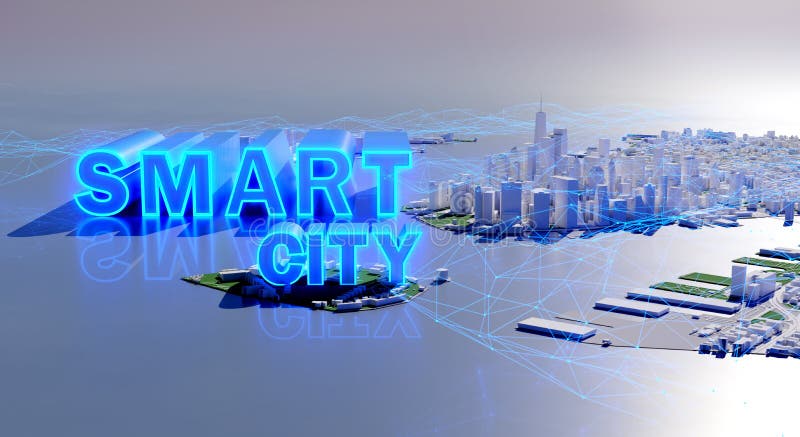 Smart Network and Connection Technology Concept Mega City Background ...