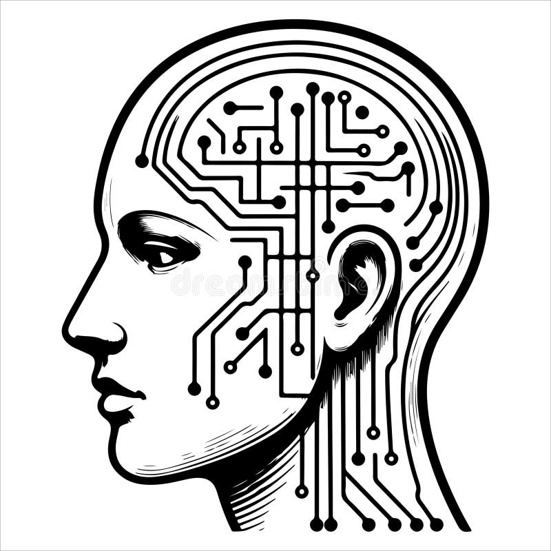 Smart Neural Circuit Head AI Vector White Background Stock Vector ...