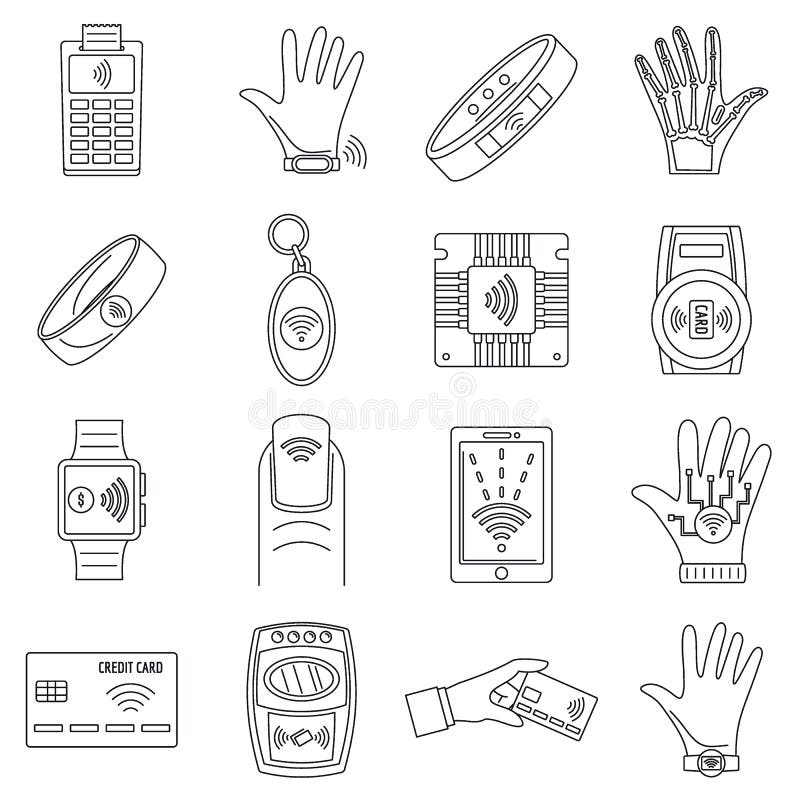 Smart Nfc Technology Icon Set, Outline Style Editorial Stock Image ...