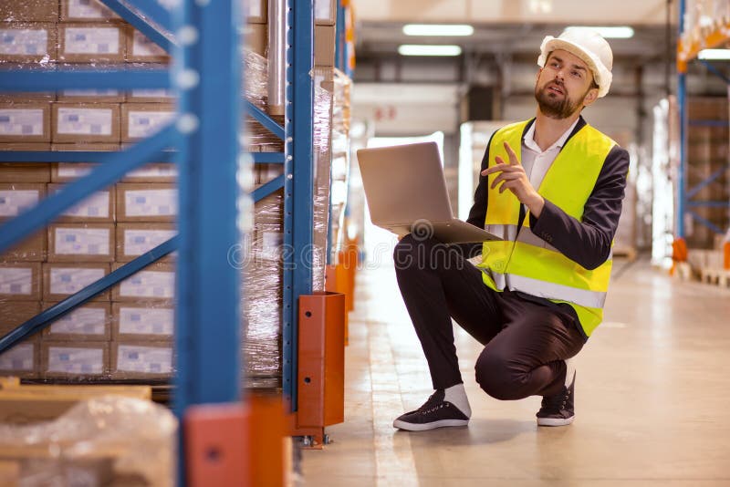 Smart Nice Man Counting Boxes Stock Photo - Image of laptop, business ...