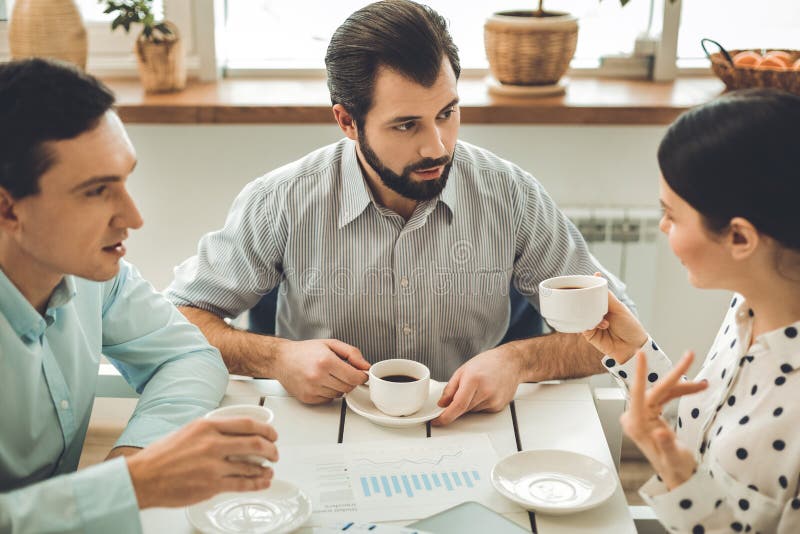 Smart Nice Young People Having Coffee Together Stock Image - Image of ...