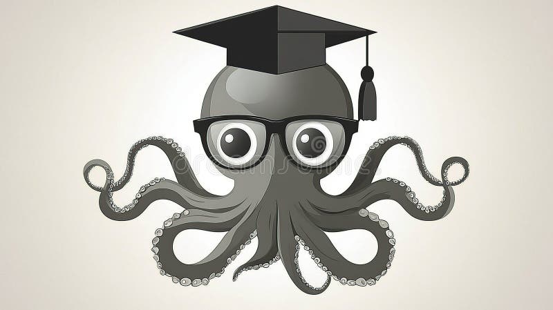 Smart Octopus Graduation Cap Glasses Background Education Stock Image ...