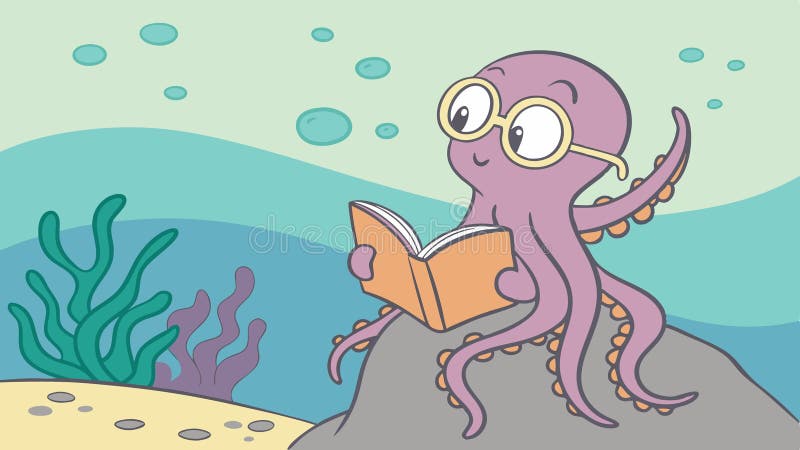 Smart Octopus Reading a Book Underwater, a Curious Marine Creature ...