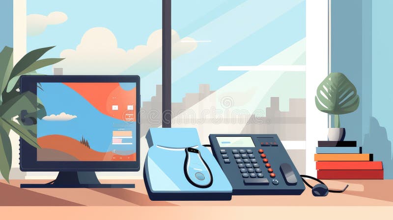 Smart Office Phone Computer Stock Illustration - Illustration of cable ...