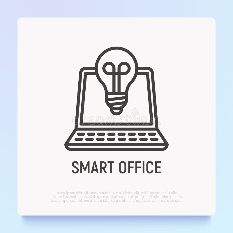Smart Office Thin Line Icon: Opened Laptop with Bulb. Modern Vector ...